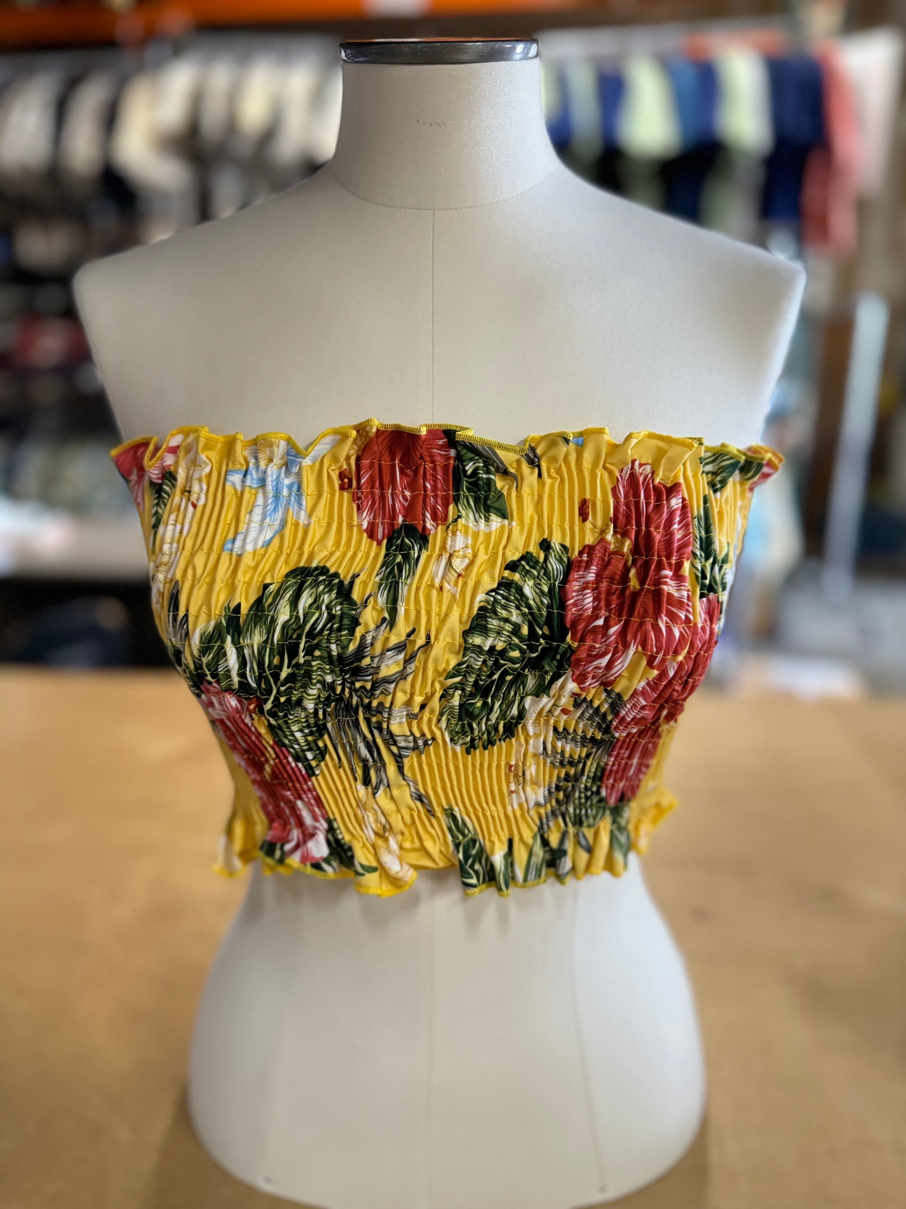 Yellow Hibiscus Tube Top - Women's Strapless Bandeau Crop Top – KY'S ...
